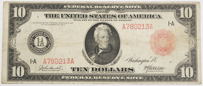 1914 $10 Federal Reserve Bank of Boston Large Size Red Seal Note FR-892 ...