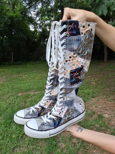 Knee-high Converse sneakers chuck taylor all star patchwork 2000s emo ...