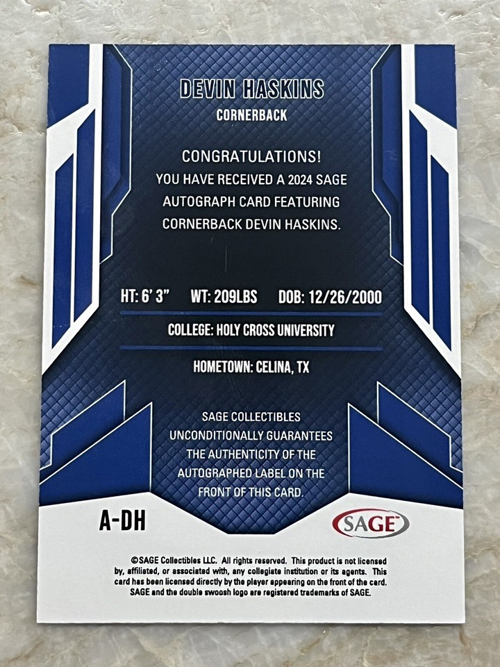2024 Sage DEVIN HASKINS Red Autograph AUTO #A-DH | eBay