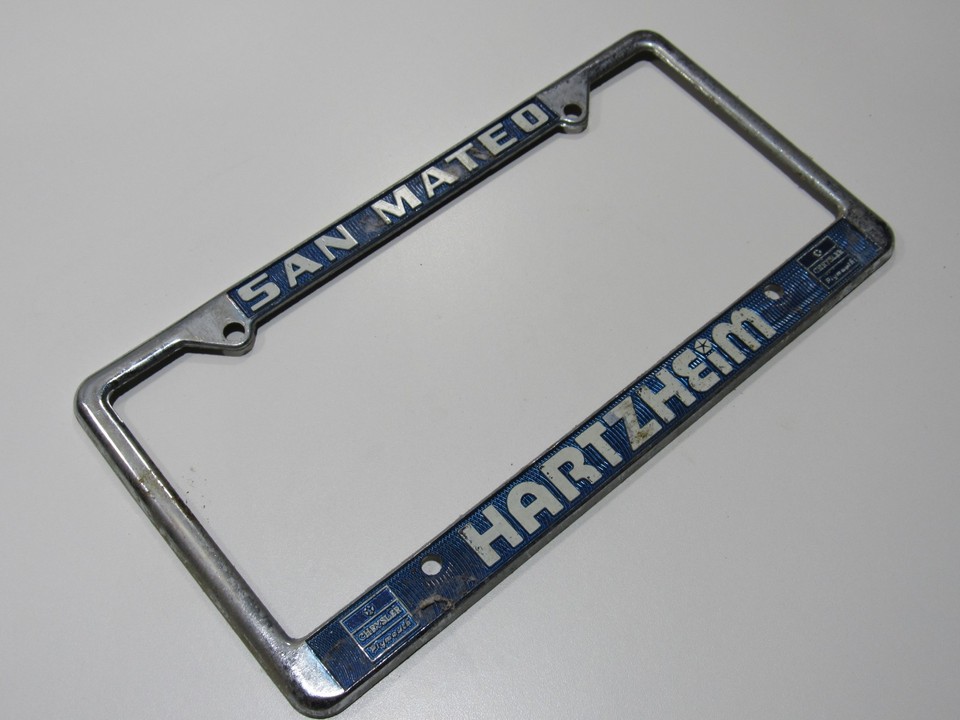 Vintage Hartzheim Chrysler-Plymouth San Mateo CA Metal License Plate ...