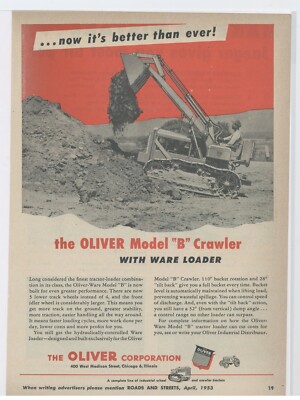 1953 Oliver Industrial Tractors Ad: Model B Crawler - with Ware Loader ...