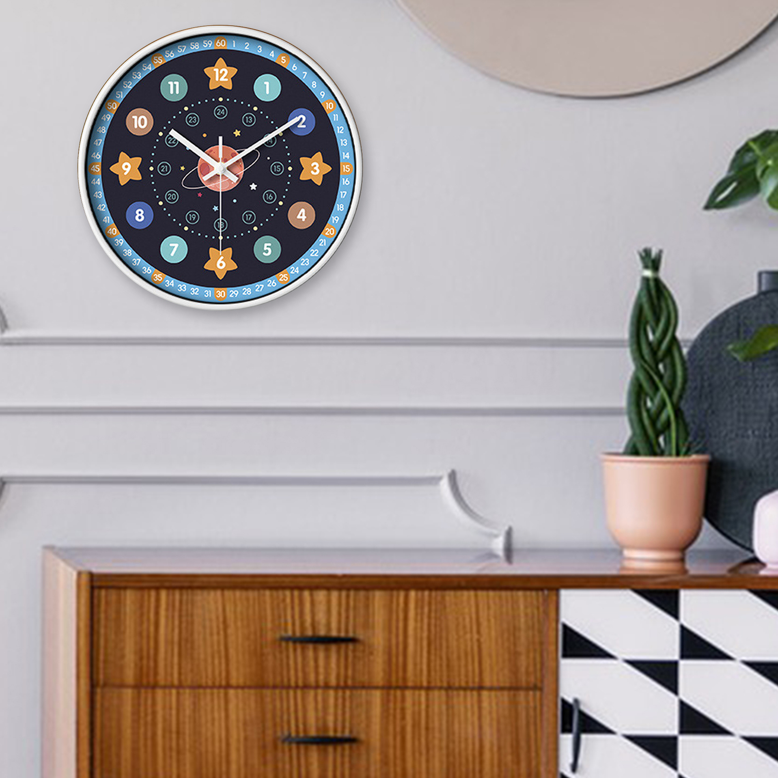 Kids Wall Clock Mount Whimsical 12-inch Round Cartoon Dinosaur ...