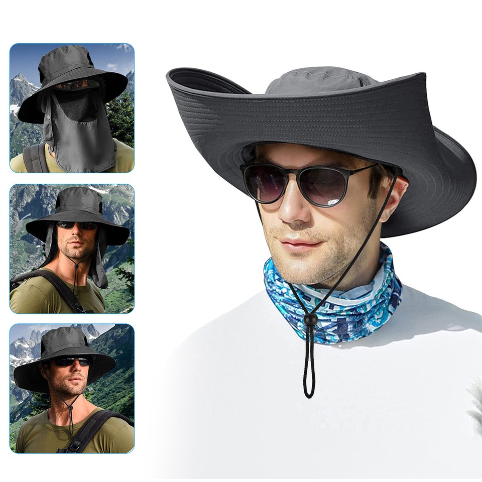 Wide Brim Sun Hat UV Protection Bucket Cap with Neck Flap For Hiking ...