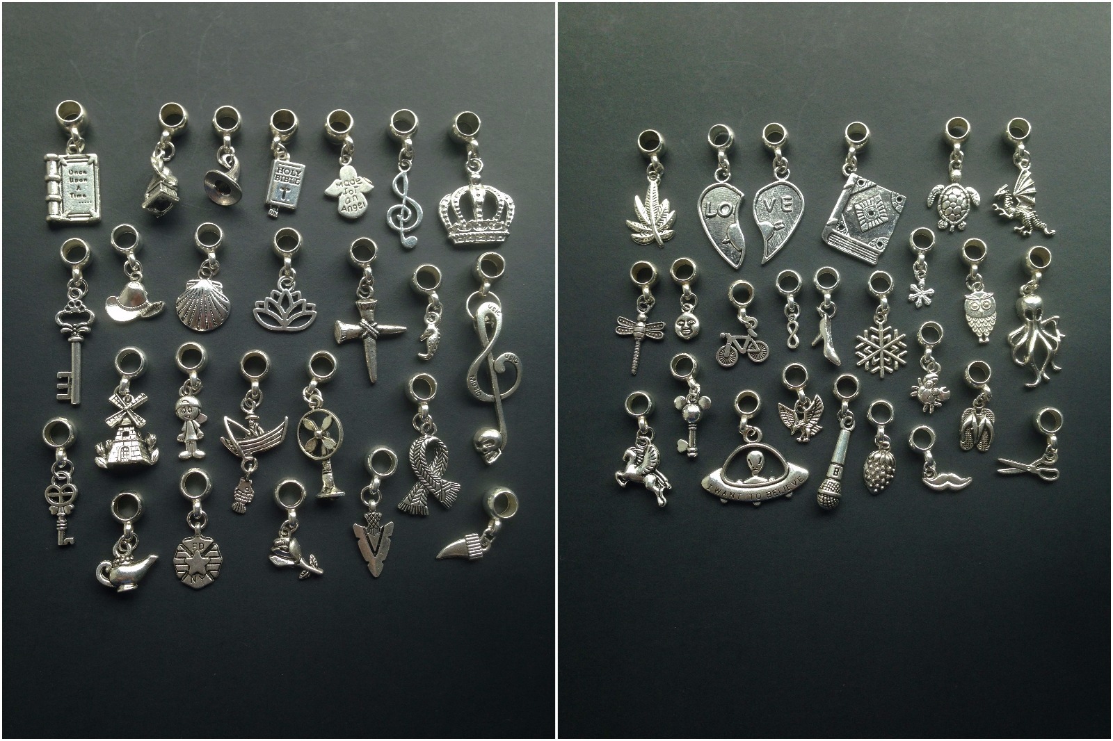 25pcs Silver European Bracelet Charms Pendants Beads Sliders kids ...
