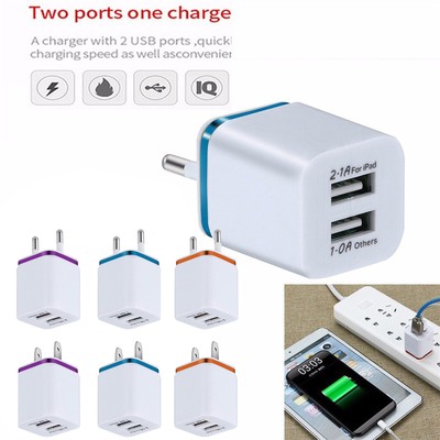 1*Dual USB Port Cube Plug Adapter, Portable USB Wall Charger With Smart ...