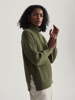 Varley Eve Oversized Green Turtleneck Sweater Ribbed Christmas Fall ...