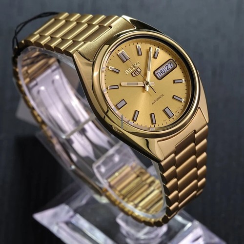 Seiko 5 Automatic Gold Dial Gold PVD Stainless Steel Mens Watch ...