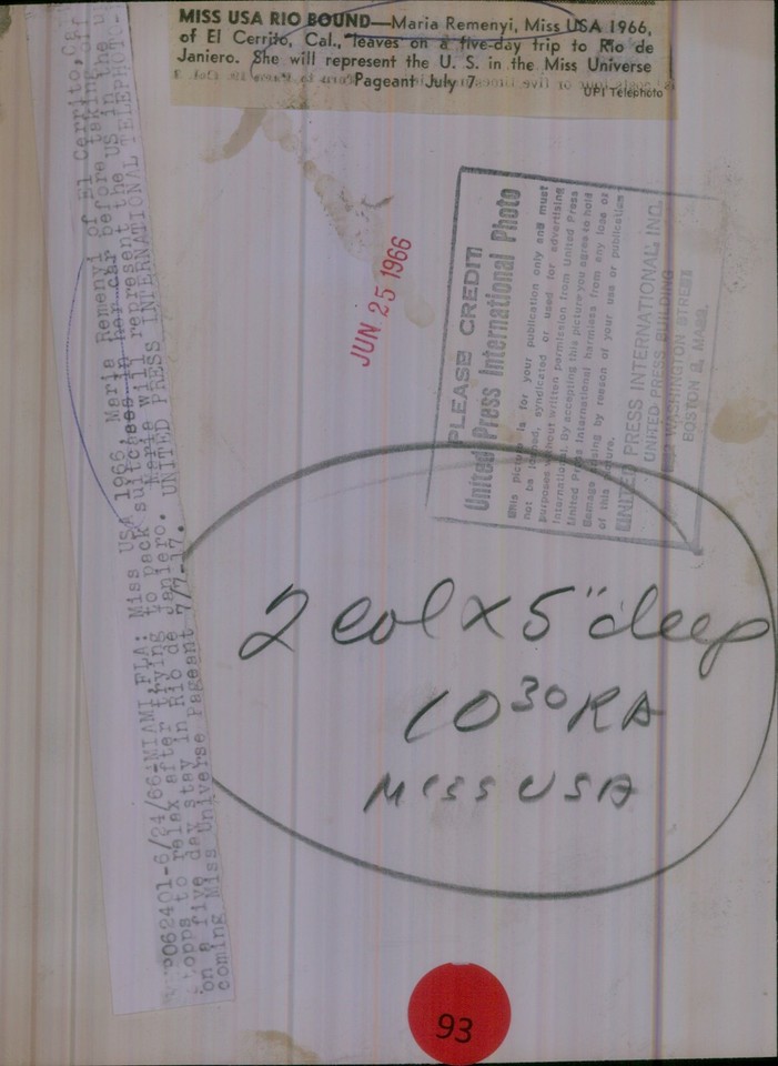 LG832 1966 Wire Photo MARIA REMENYI Miss Universe Contestant Beauty ...