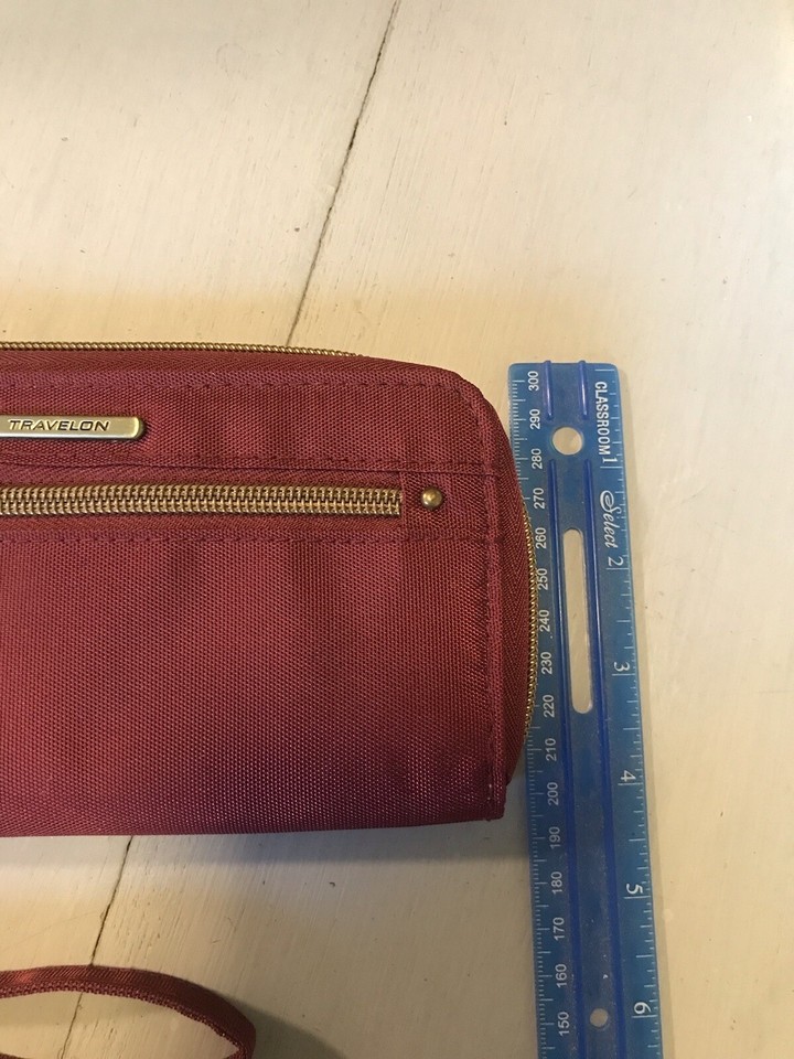Travelon Safe ID RFID Blocking Red Wine Burgundy Zip Clutch Wallet ...