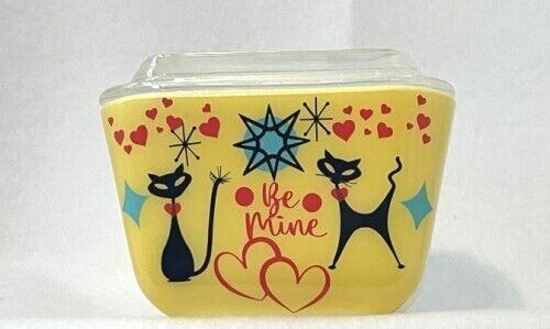 Vintage Retro Style Black Atomic Cats Valentines Day Pyrex Refrigerator ...