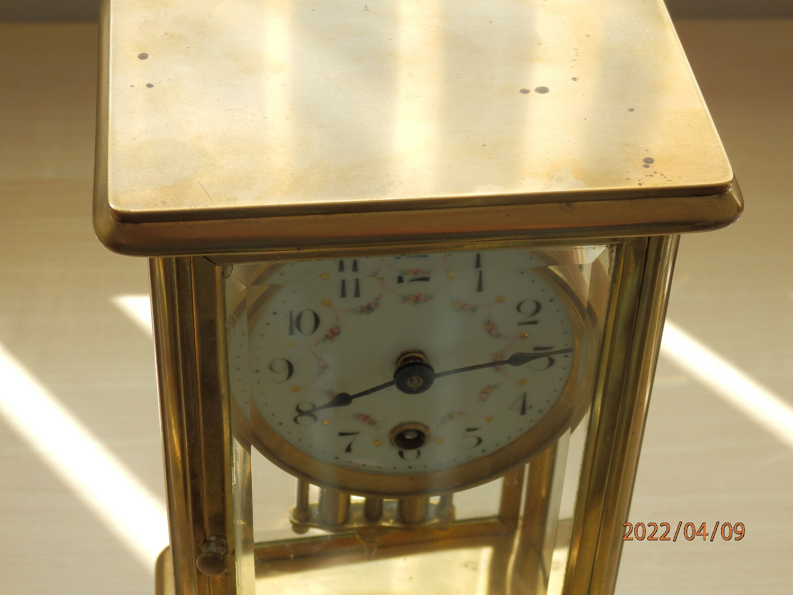 Four glass, brass clock, small size, case in good order | eBay UK