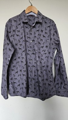 Boden Men's Shirt Size L Navy Blue Dogs Cotton Long Sleeve Button-Up ...