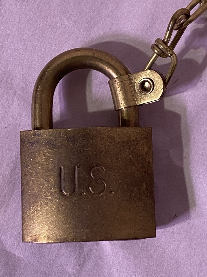 VINTAGE AMERICAN LOCK COMPANY U.S. MILITARY ALL BRASS PADLOCK WITH ...