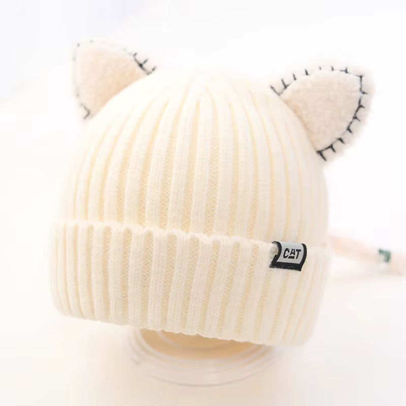 Cartoon Cat Ear Baby Pullover Cap Autumn Winter Newborn Solid Elastic ...