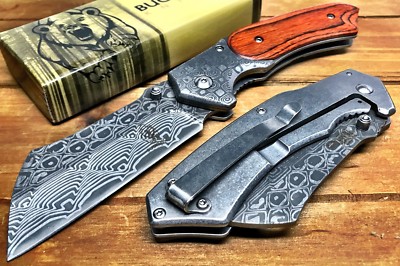 8" TACTICAL Spring Assisted Open Pocket Knife CLEAVER RAZOR FOLDING ...