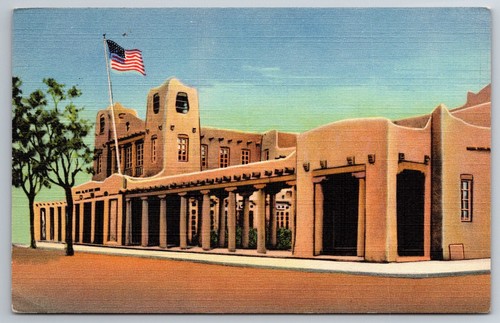 Vintage Postcard NM Santa Fe U. S. Post Office Federal Building Linen ...