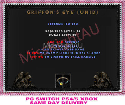Griffon's Eye Diadem -20+15 PERFECT🌺PC-SWITCH-PS-XBOX🌺Diablo 2 SC Non ...