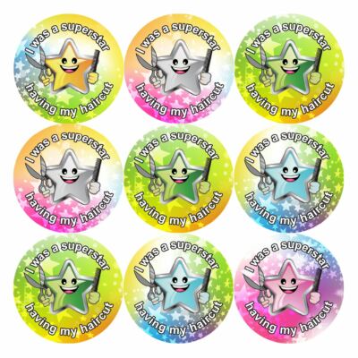 144 Haircut Superstar 30mm Children's Reward Stickers for Hairdressers ...