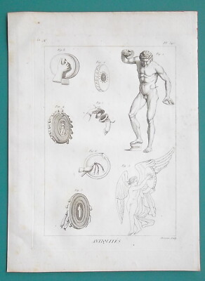 MUSICAL INSTRUMENTS Greek Tympanum Drum Scabillum - 1804 Copperplate ...