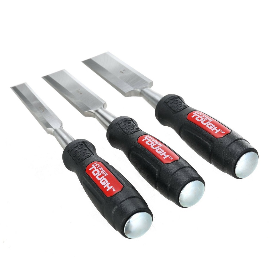 Hyper Tough 3-Piece WOOD CHISELS SET: 1/2-IN, 3/4-IN, 1-IN Metal ...