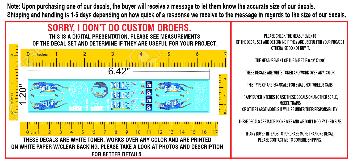 Generic For Hot Wheels Endless/Brakes White Toner Water Slide Decal Set ...