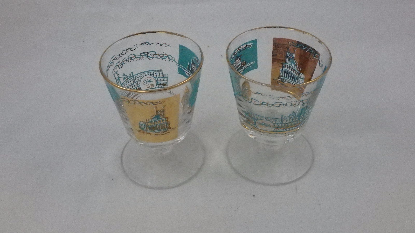 Set of 2 Vintage Southern Comfort Steamboat, Turquoise Gold Footed ...