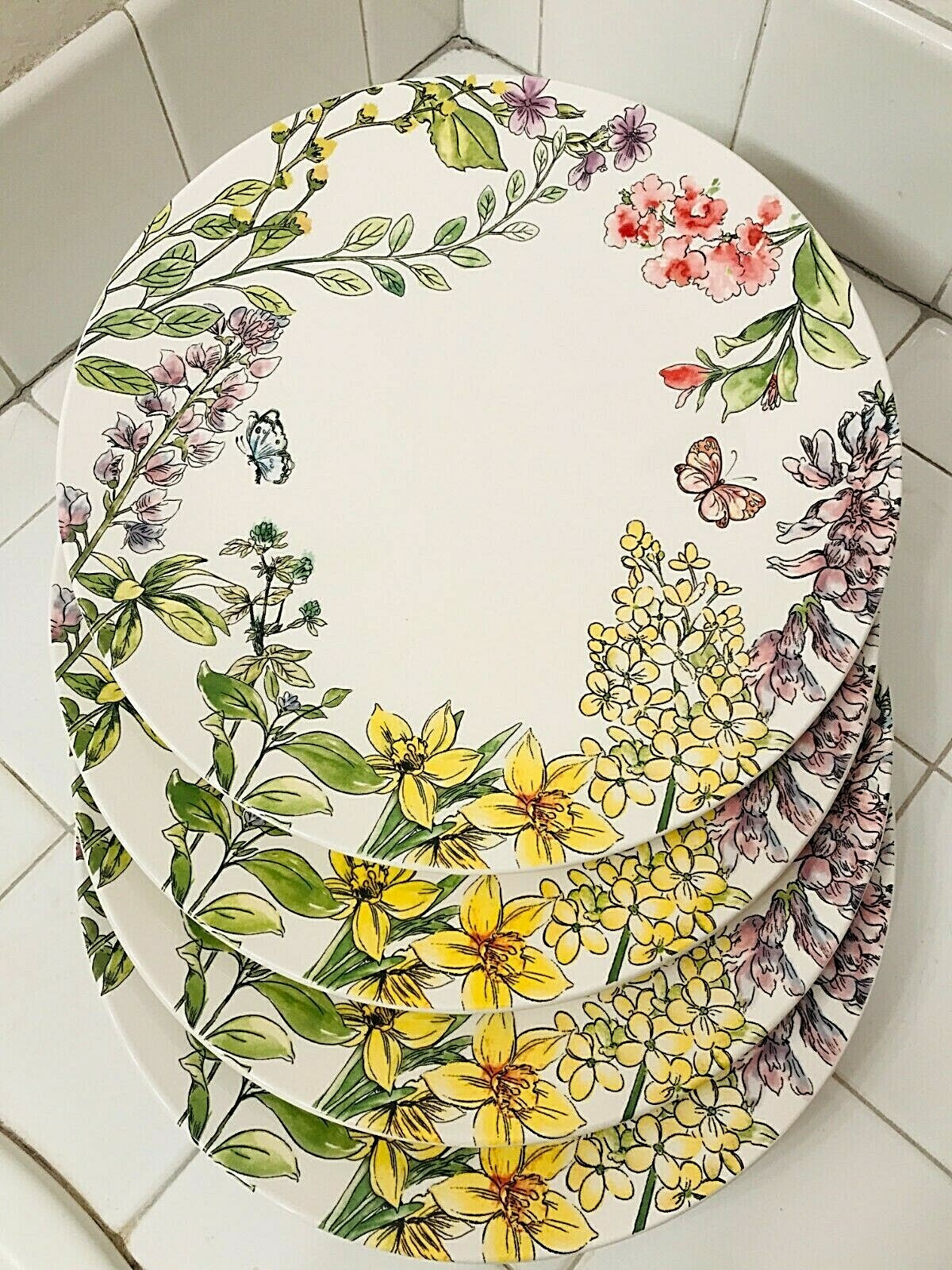 GRACES TEAWARE Easter Spring Cute Bunny Floral Dinner Salad Plates Set ...