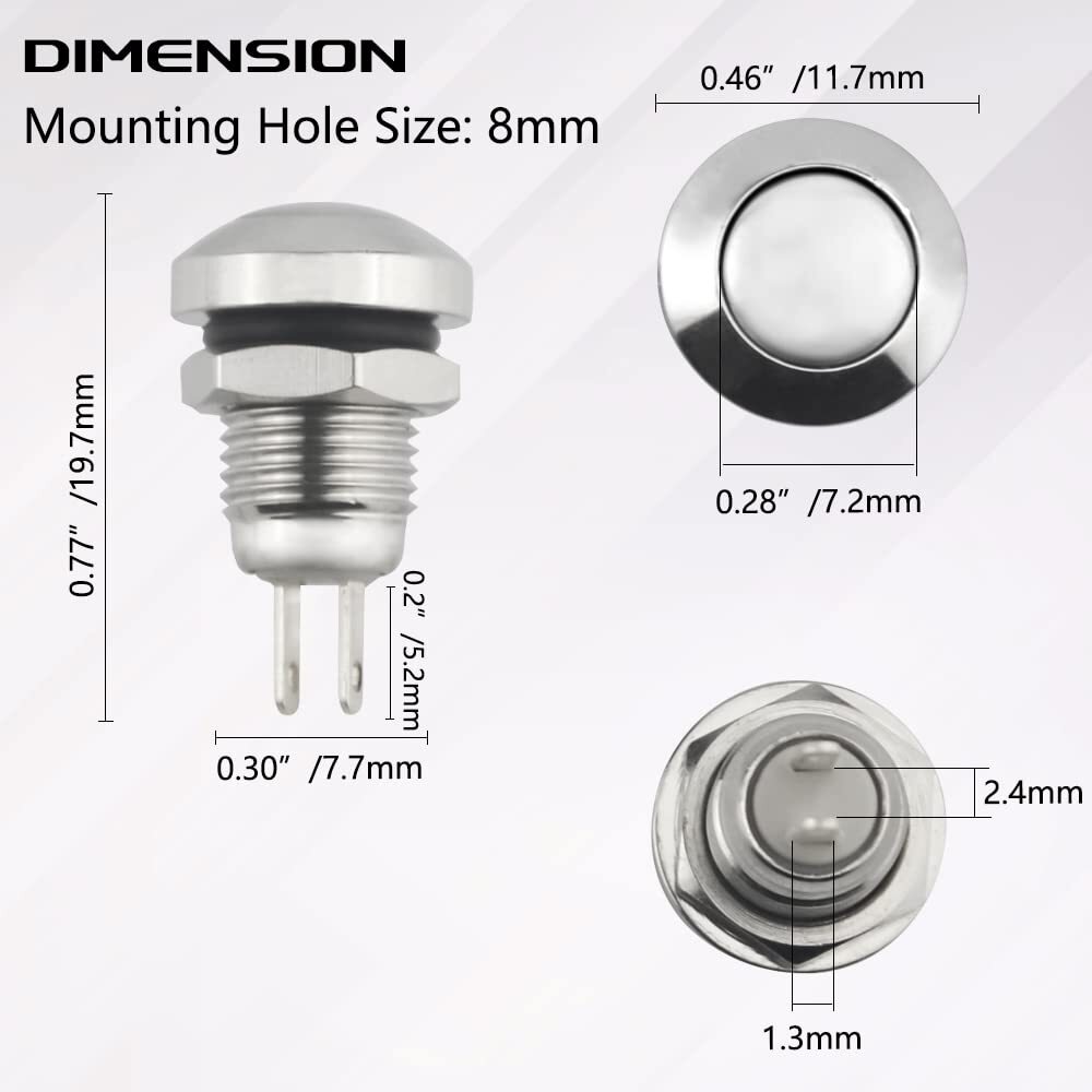 5 PCS 8mm Momentary Push Button Switch 1A 24V 1NO | eBay