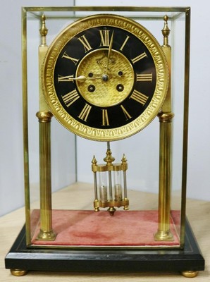 Antique French 8 Day Striking Portico Skeleton Mantle Clock Under Glass ...