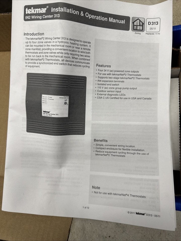 TEKMAR 313 / ZONE VALVE WIRING CENTER / 4 ZONE / | eBay