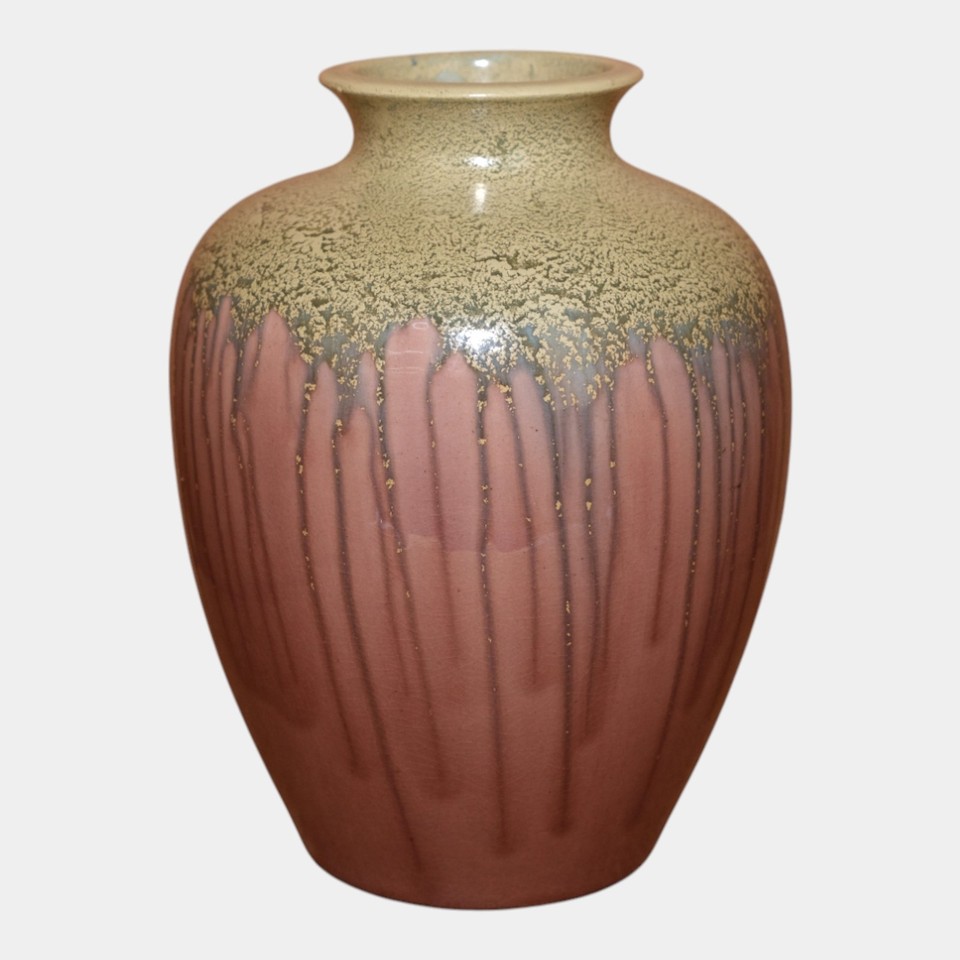 Awaji Japanese Art Pottery Ceramic Mottled Green Purple Drip Glaze Vase ...