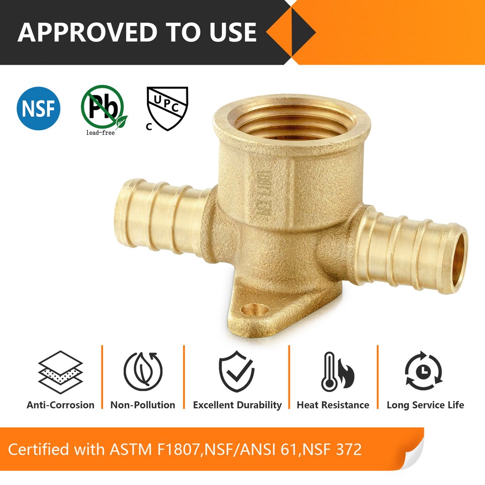 EFIELD 3/4" or 1/2"Female NPT Adapter Drop Ear Tee PEX Fittings Lead ...