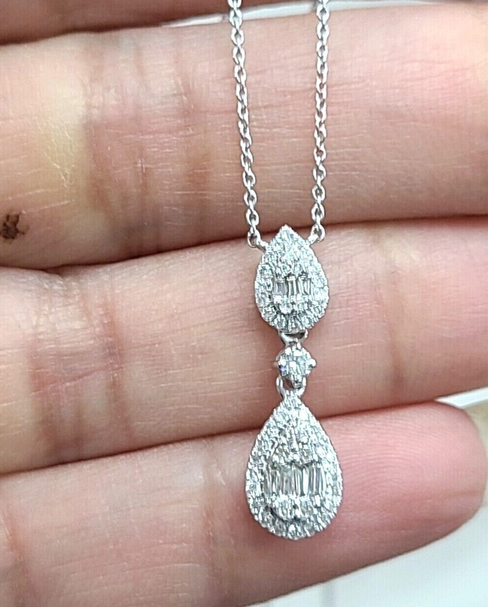 Deal! 0.55CT Genuine Round Diamond Tear Drop Pendant with Chain 14K ...