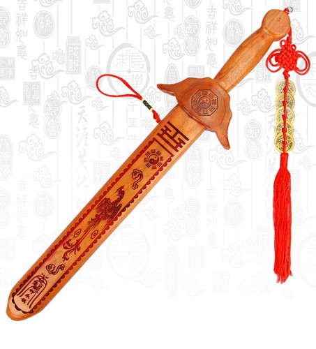 Chinese Traditions Culture Cinnabar Peach Wood Sword Blessing Exorcise ...