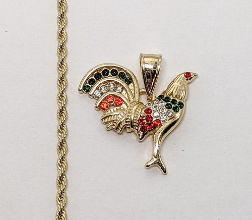 Gold Plated Rooster Chicken Pendant 2mm Necklace Chain Chinese Zodiac ...