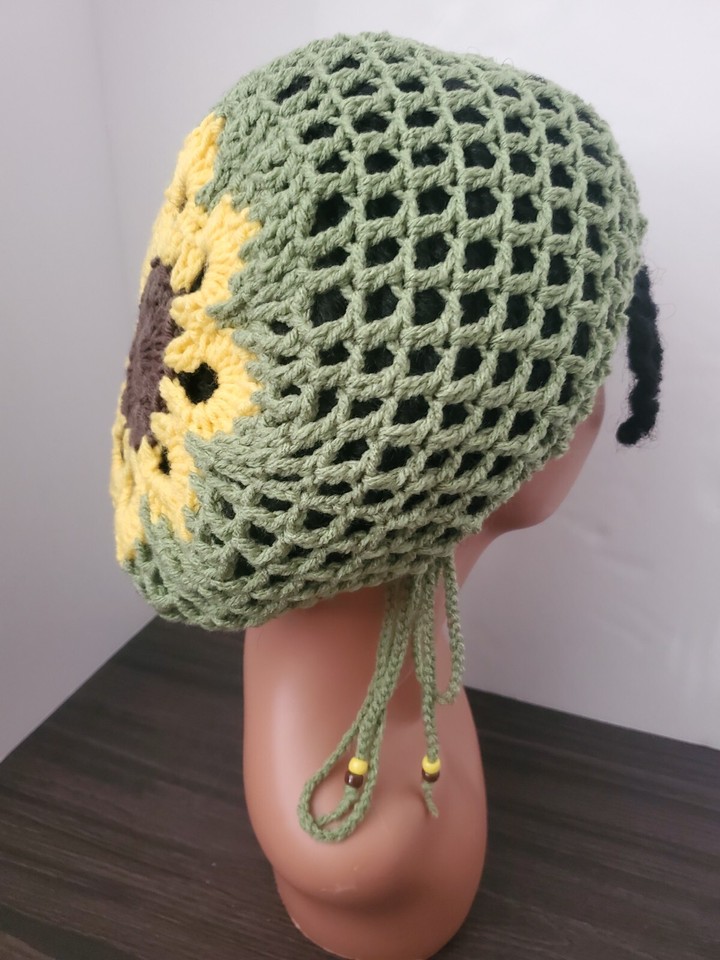 Crochet Flower Tam Slouch Hat With Drawstring Handmade One Size | eBay