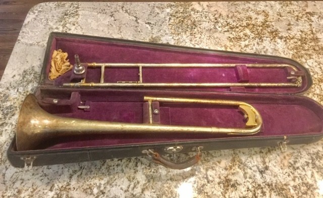 1930s Frank Holton Revelation Brass Trombone with Original Leather Case ...