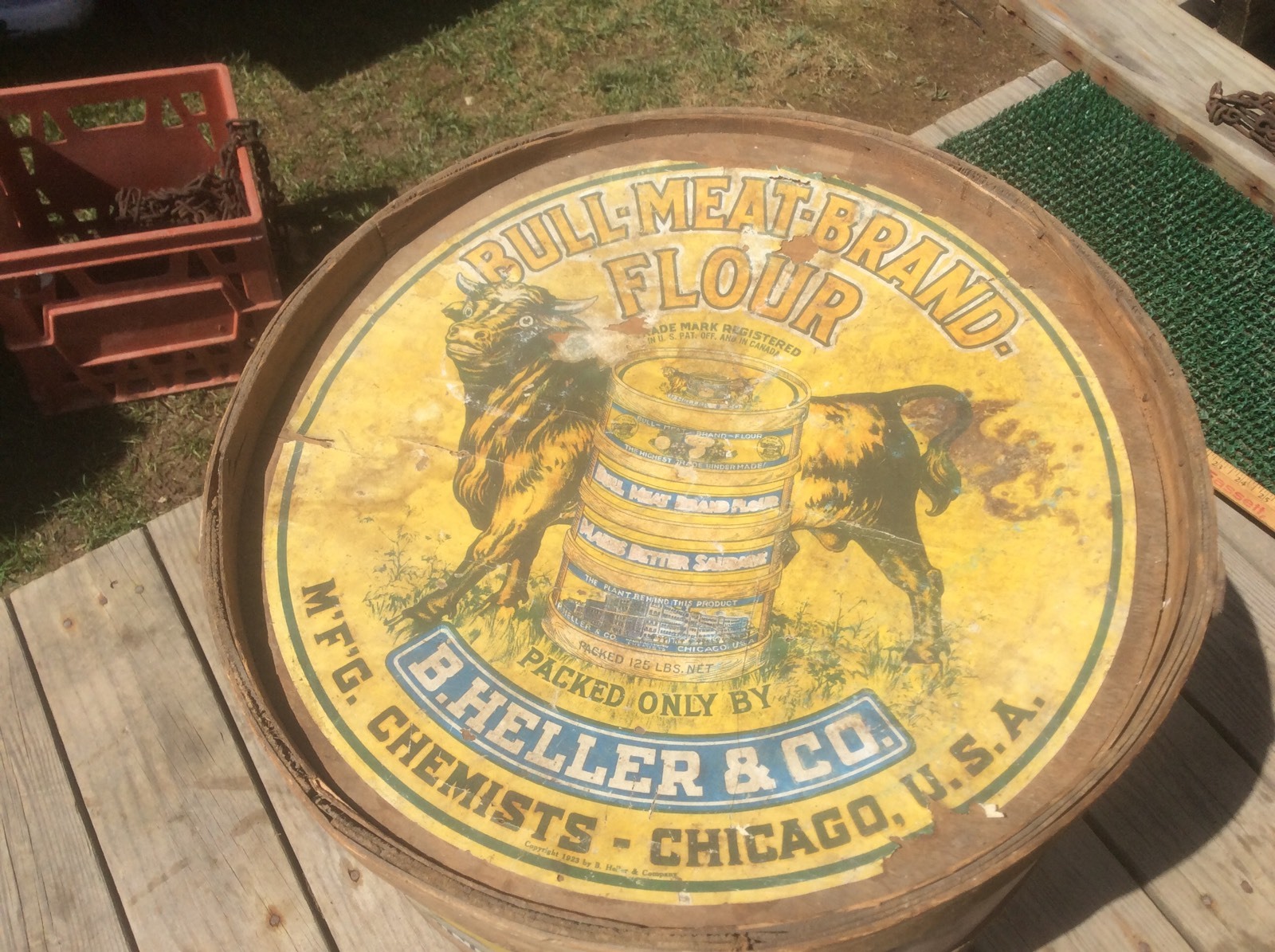 Vintage Bull Meat Brand Flour Wood Barrel , Advertising, Paper Labels ...