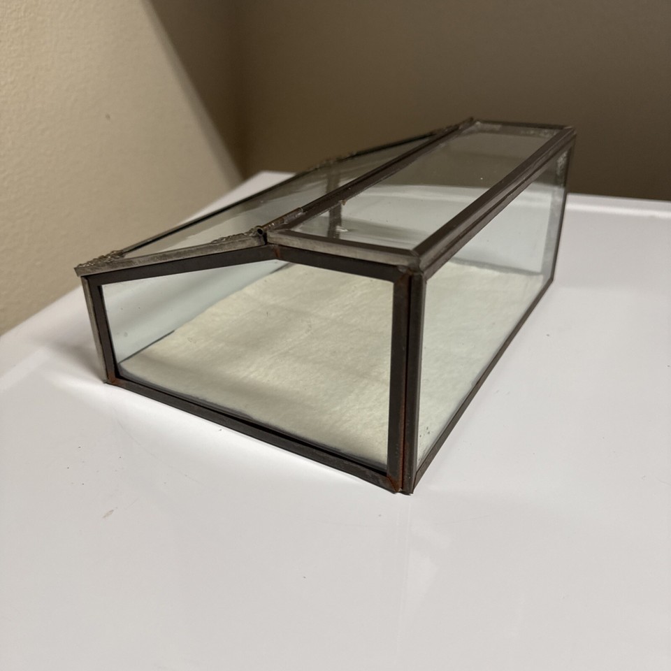 Antique small tin slanted decorative glass Display case Showcase | eBay