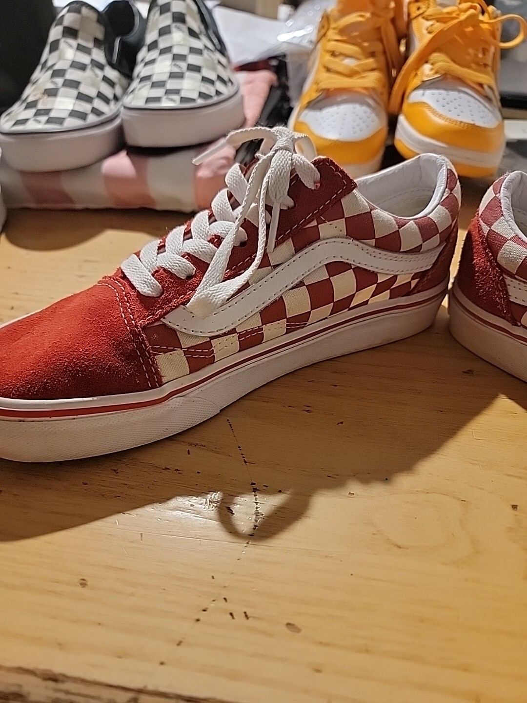 VANS RED WHITE CHECKERED SNEAKERS 5.0 MENS 6.5 WOMENS - Gem