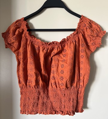FOREVER21 Women’s Orange Floral Print Smocked Summer/Spring Top | eBay