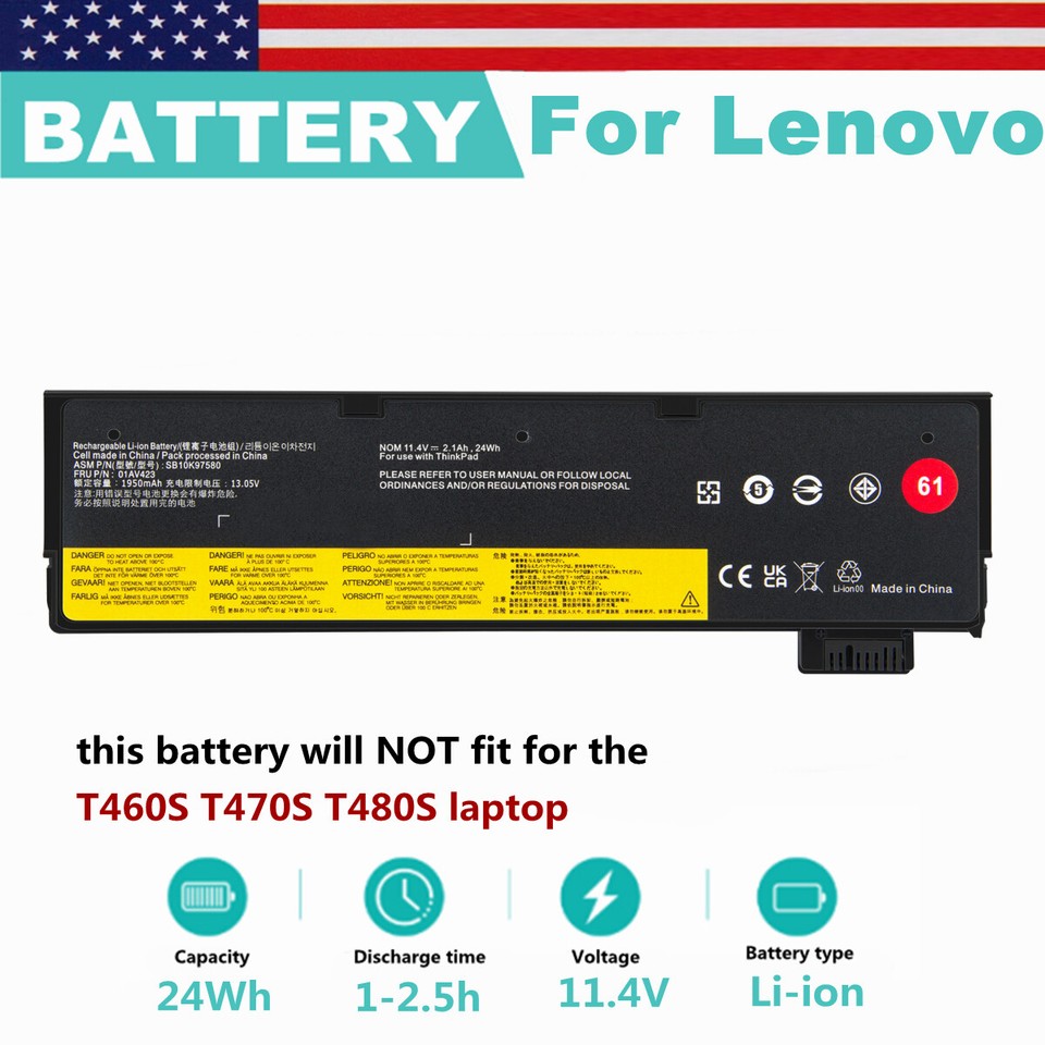 01AV425 Battery for Lenovo ThinkPad T470 T480 T570 01AV423 01AV424 24Wh ...