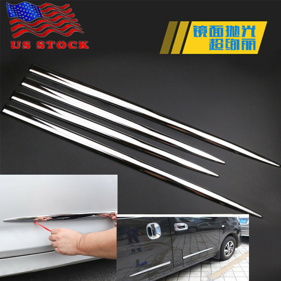 4Pcs Chrome Side Skirt Door Side Line Sill Body Molding Trim Cover ...
