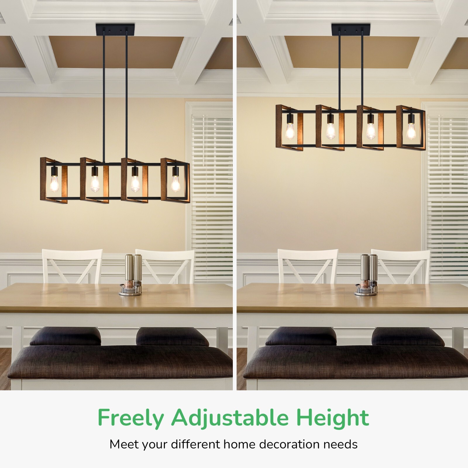 EDISHINE Dining Room Light Fixture 4-Light Adjustable Farmhouse Pendant ...