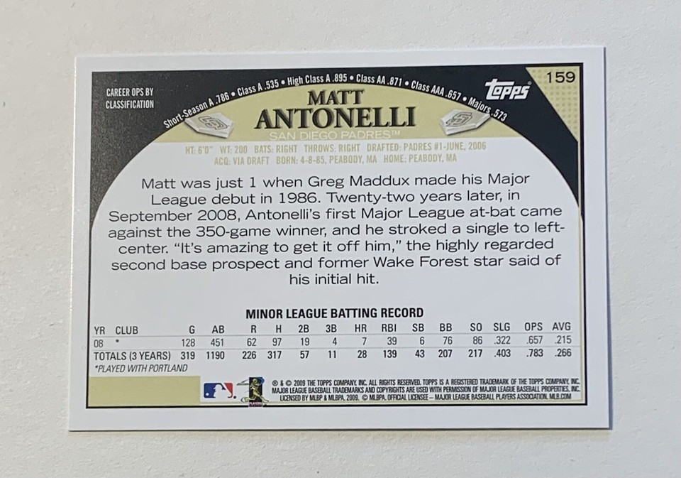 2009 Topps Matt Antonelli RC #159 San Diego Padres | eBay