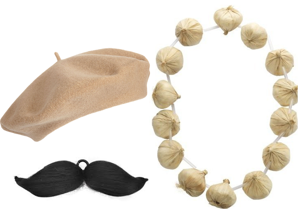 French Fancy Dress Beret Garlic Necklace Bendable Moustache Red Beret ...