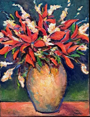Oil Painting Vase of Red Flowers Bouquet Floral Still Life Original by ...