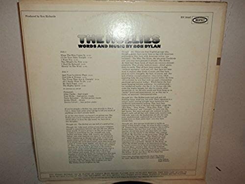THE HOLLIES Words and Music by Bob Dylan 1969 EPIC 1G/1H first press LP ...