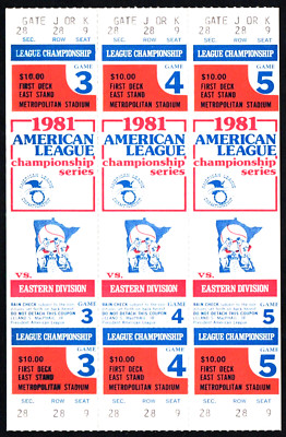 1981 MINNESOTA TWINS PHANTOM ALCS FIRST DECK UNUSED 3-TICKET BLOCK | eBay