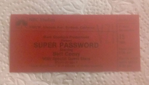November 15, 1985 - Super Password - Host Bert Convy - GAME SHOW TICKET ...